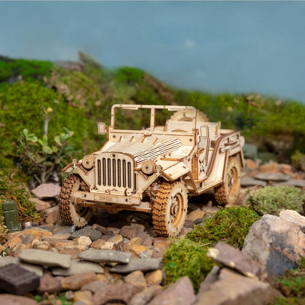Movable Army Jeep Model Building Kit - 3D Wooden Puzzle – The Joy Box